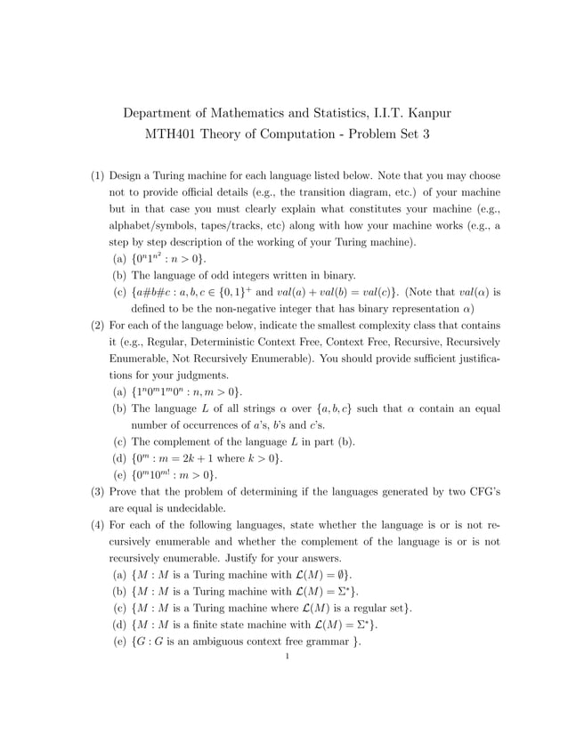 Problem Set3 Theory Of Computation Akash Anand Mth 401a Iit Kanpur Pdf Programming