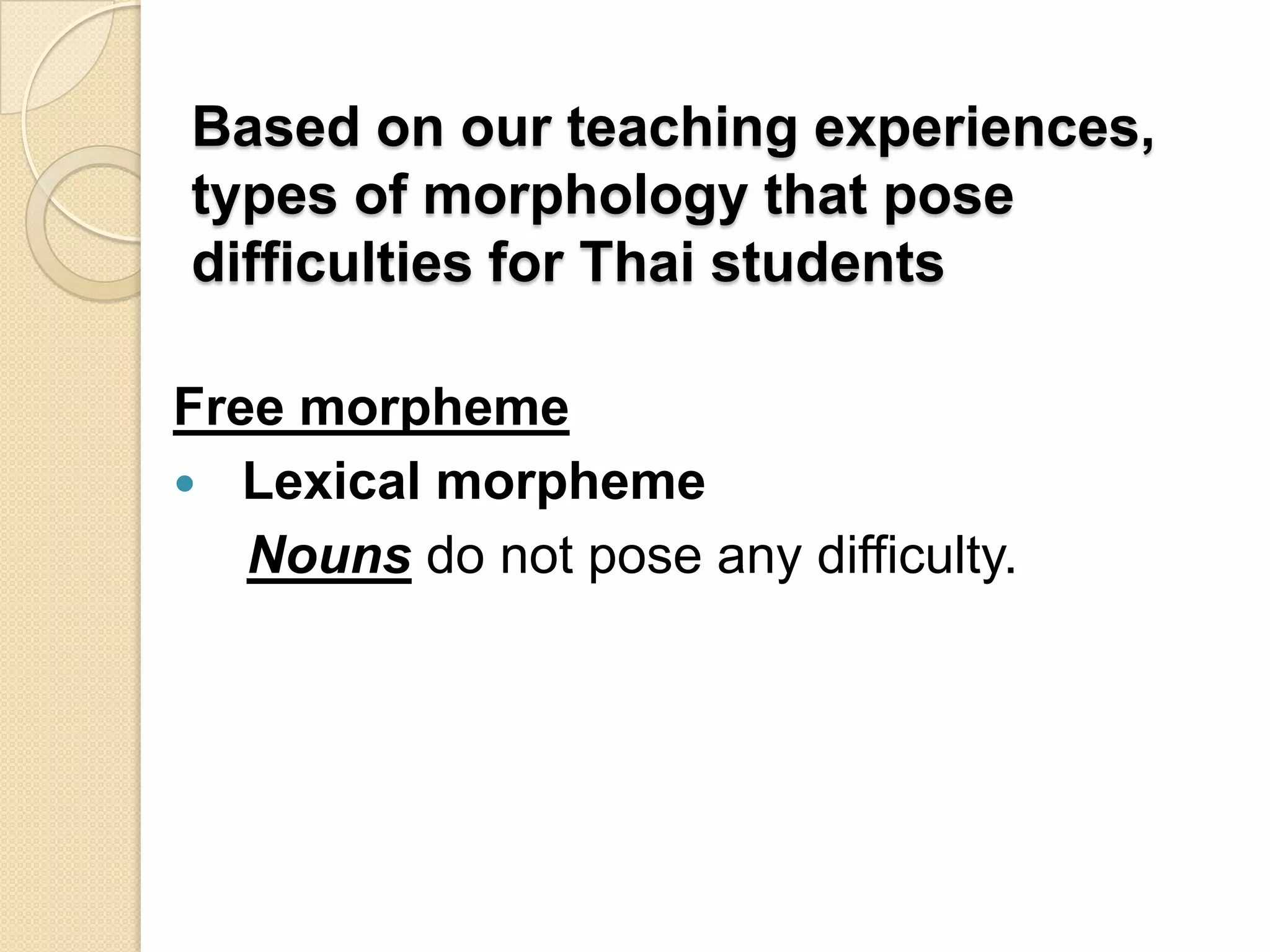 Problems in learning morphological aspects of english | PPTX