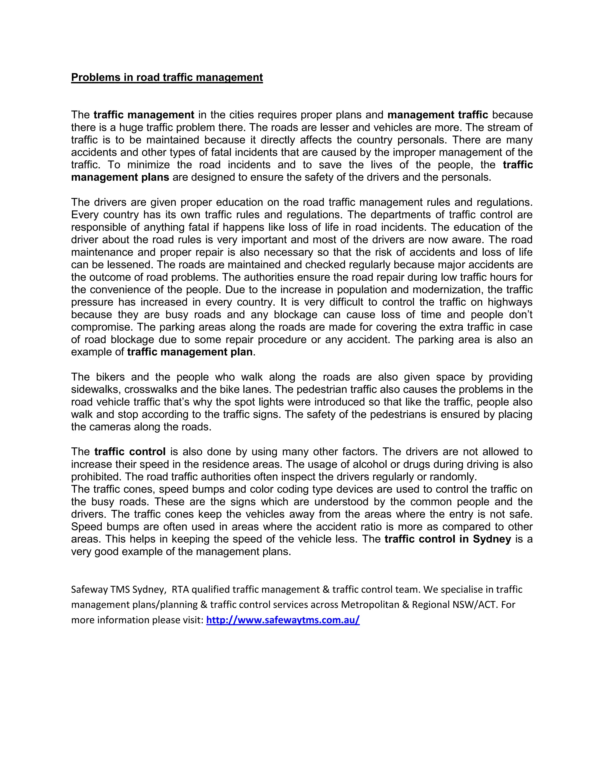 Problems in road traffic management | DOCX