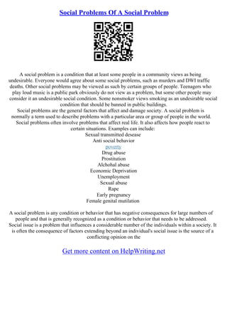 Problems In Society Essay Topics | PDF