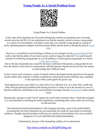 Problems In Society Essay Topics | PDF