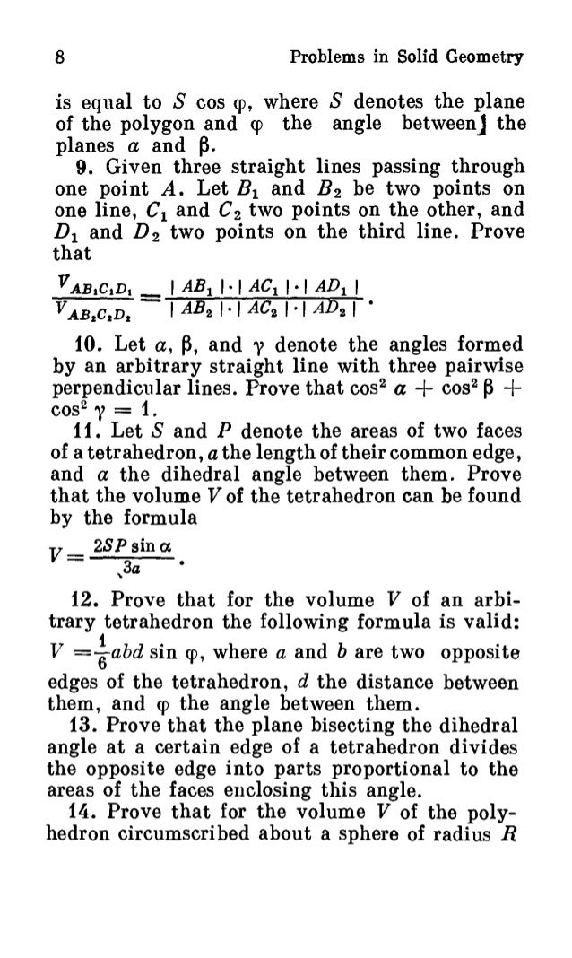 Problems in solid geometry