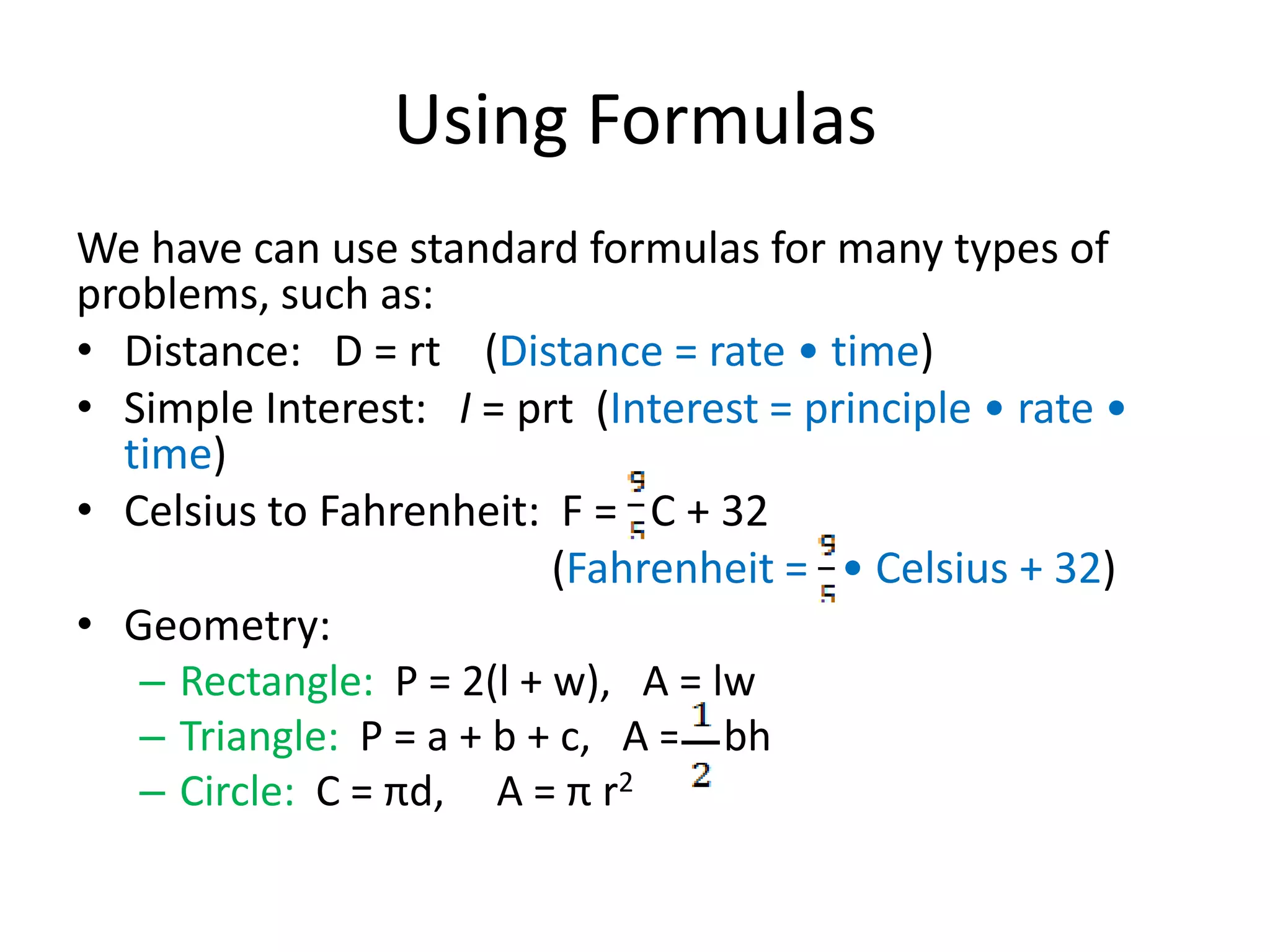 Problems Involving Formulas | PPT