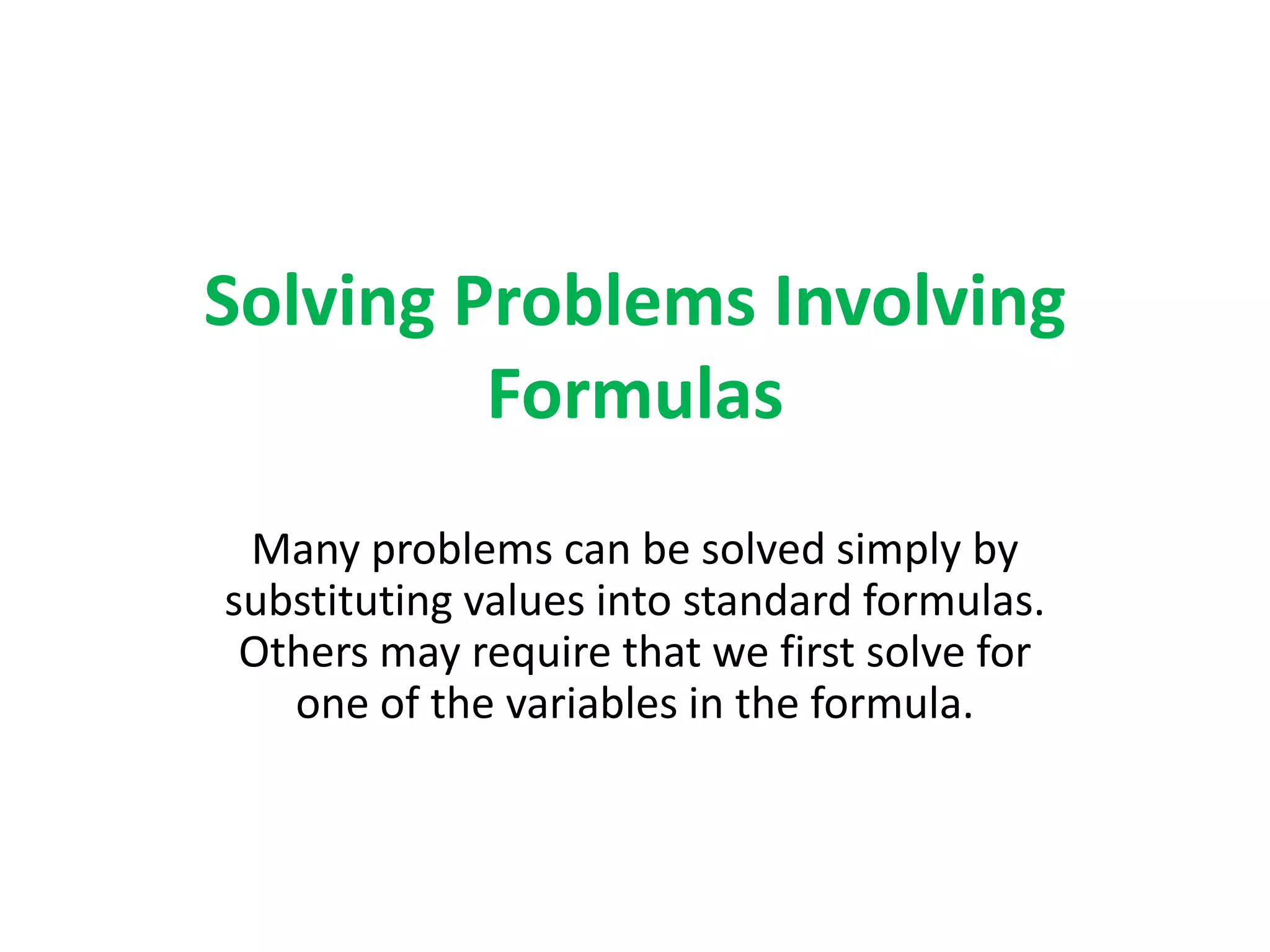 Problems Involving Formulas | PPT
