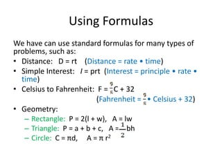 Problems Involving Formulas | PPT