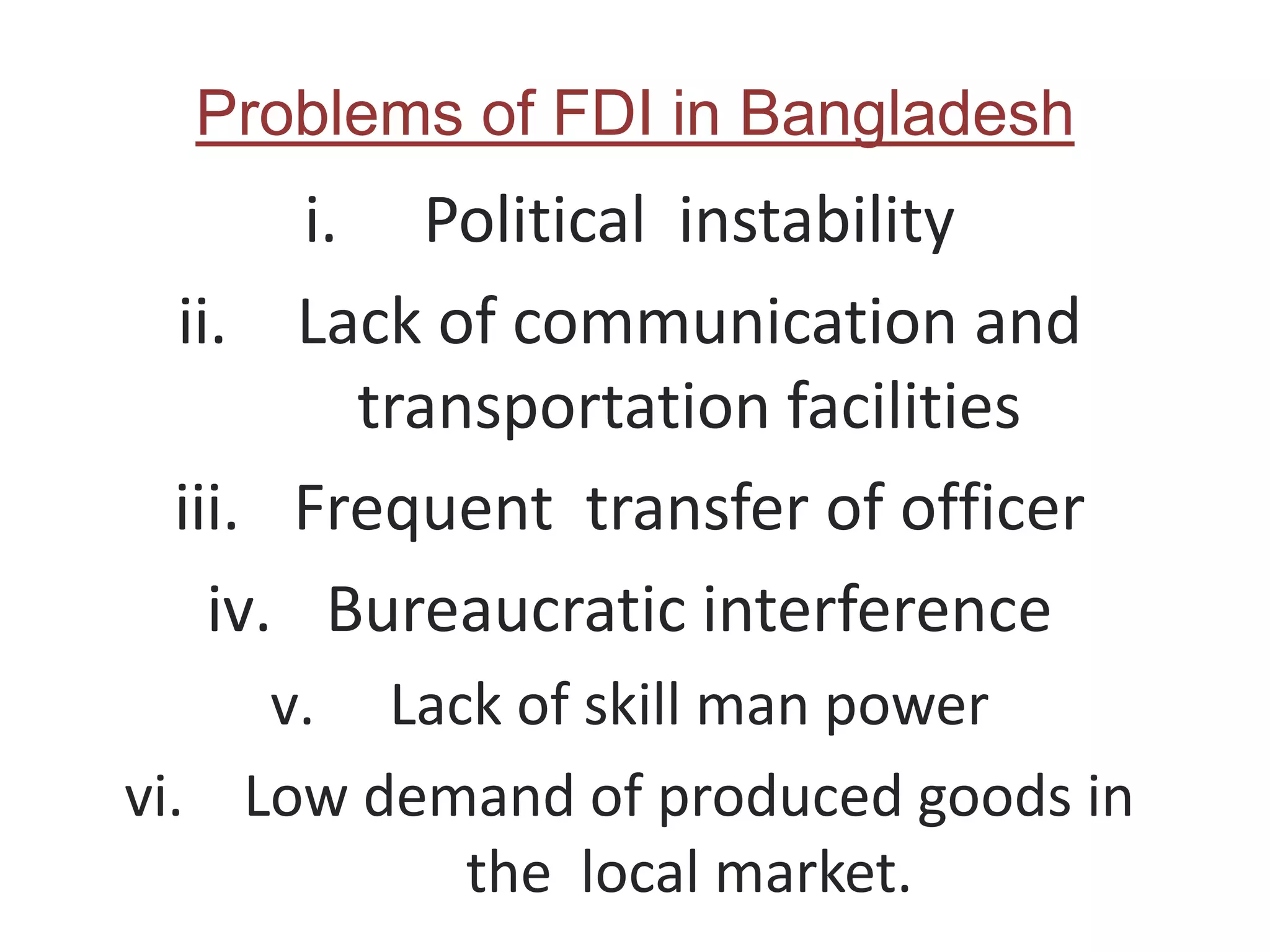 Problems of fdi in bangladesh | PPTX