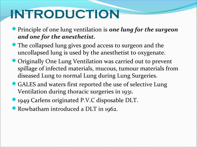Anaesthetic problems of open chest and pathophysiology of one lung ...