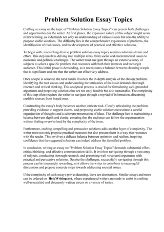 Problem Solution Essay Topics. Problem solution essay ideas. Problems ...