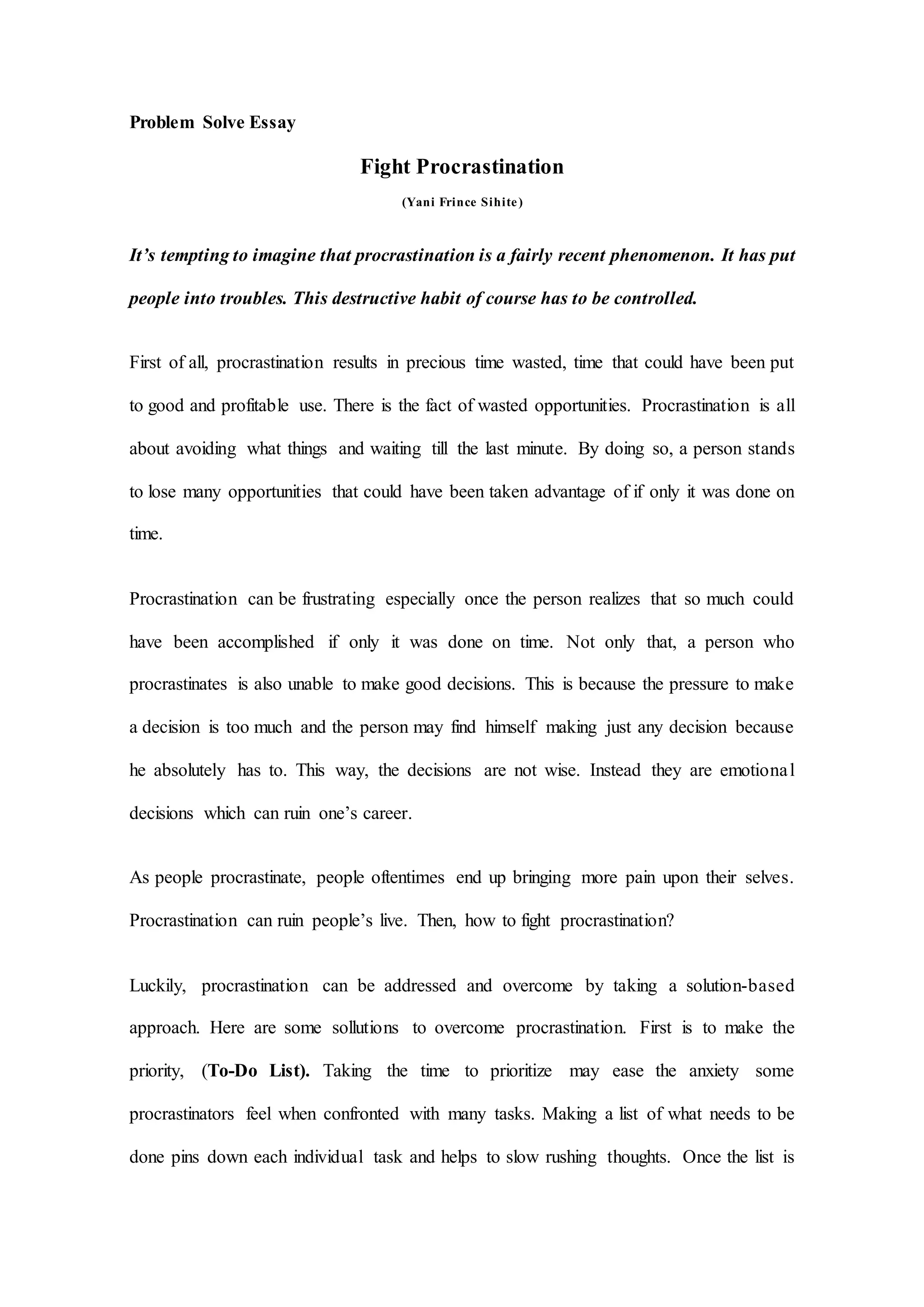 Problem Solve Essay - Fight Procrastination | DOCX