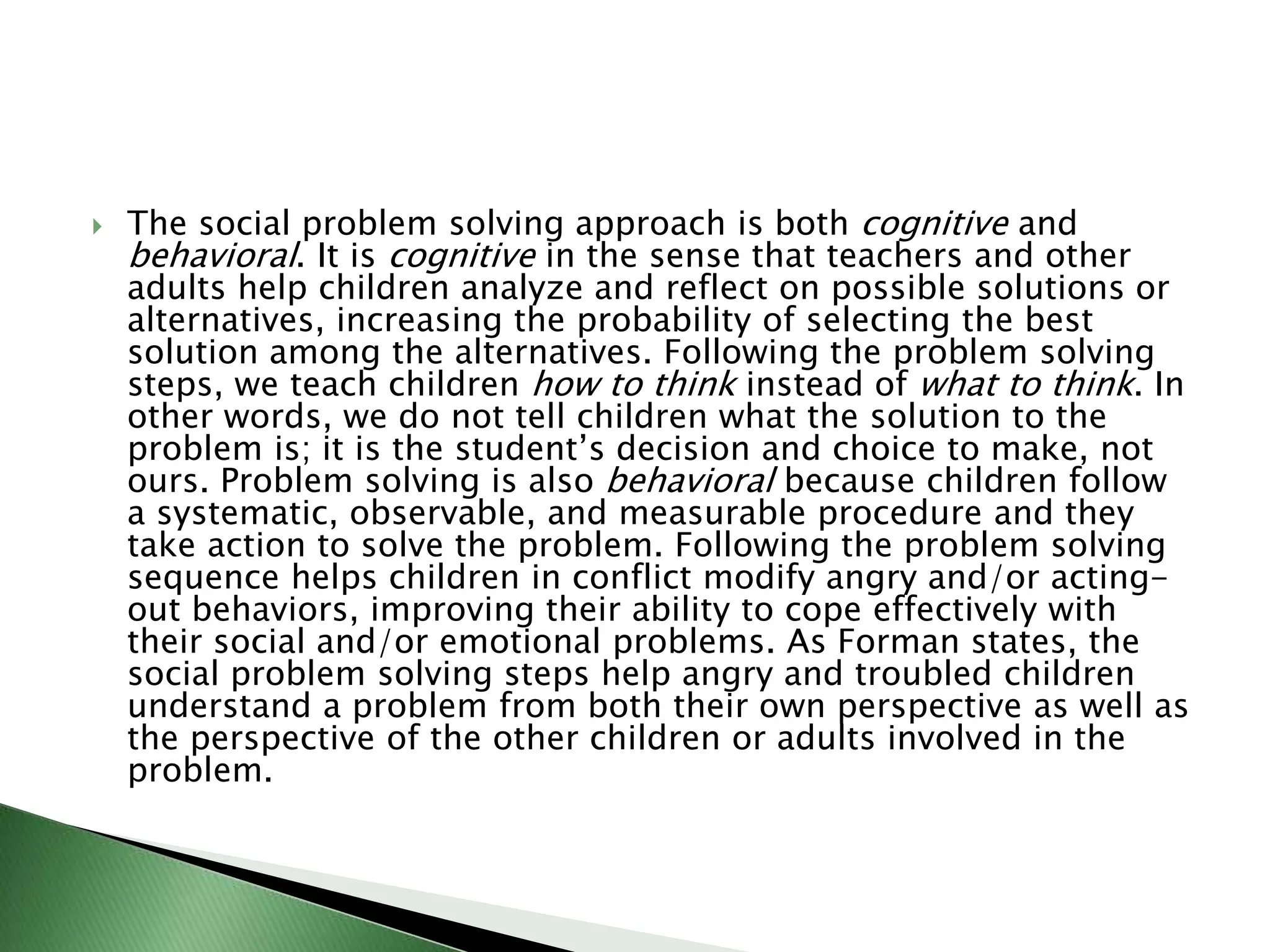 Coping Skills for Children: Teaching Social Problem Solving | PPTX