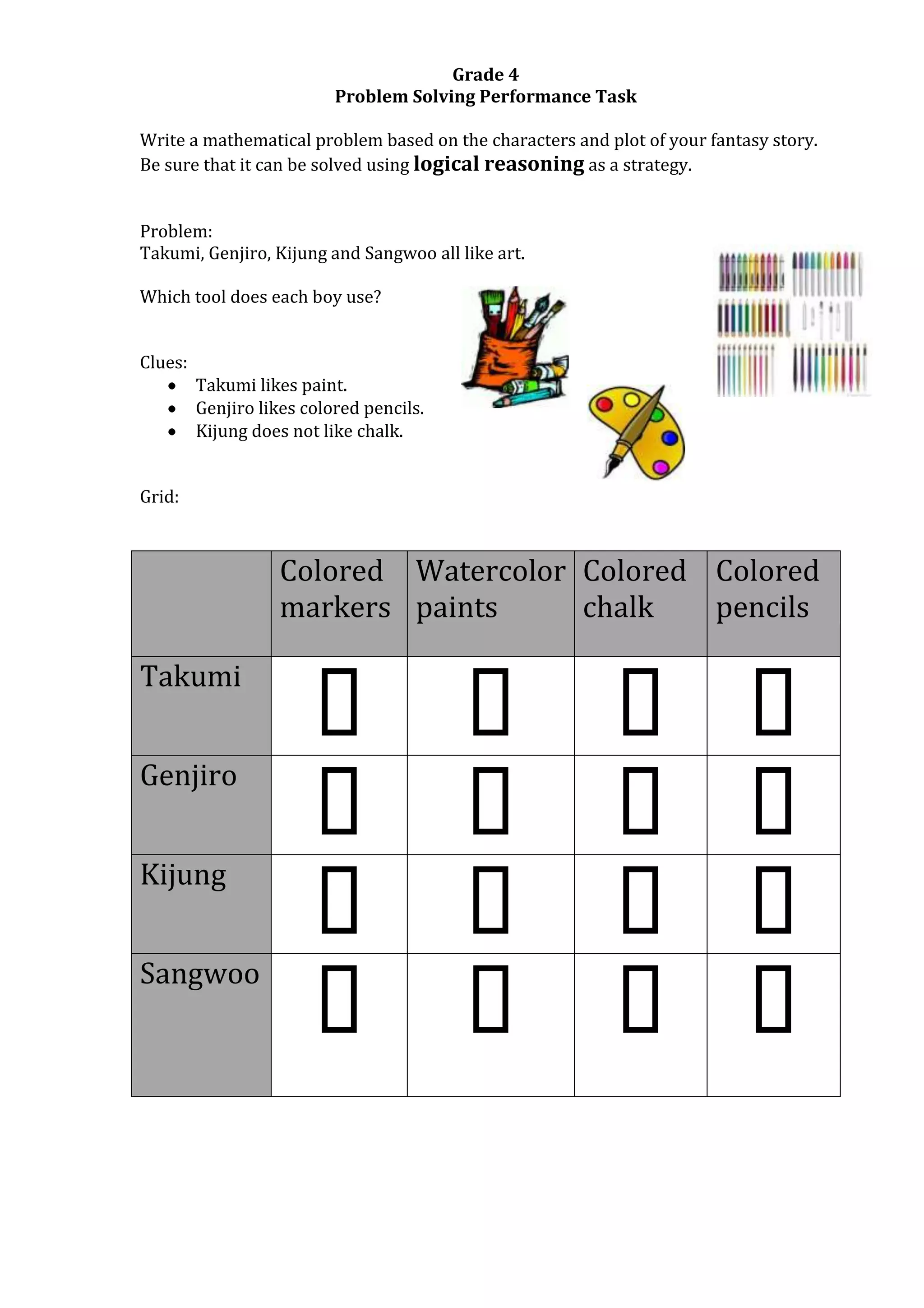 Problem solving 4x4 grid | DOCX