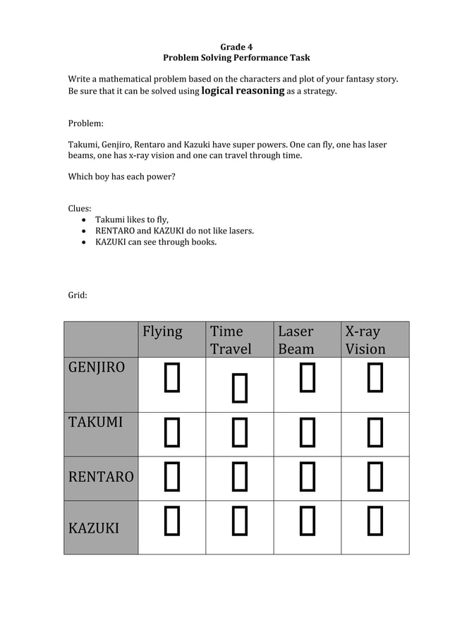 Problem solving 4x4 grid | DOCX