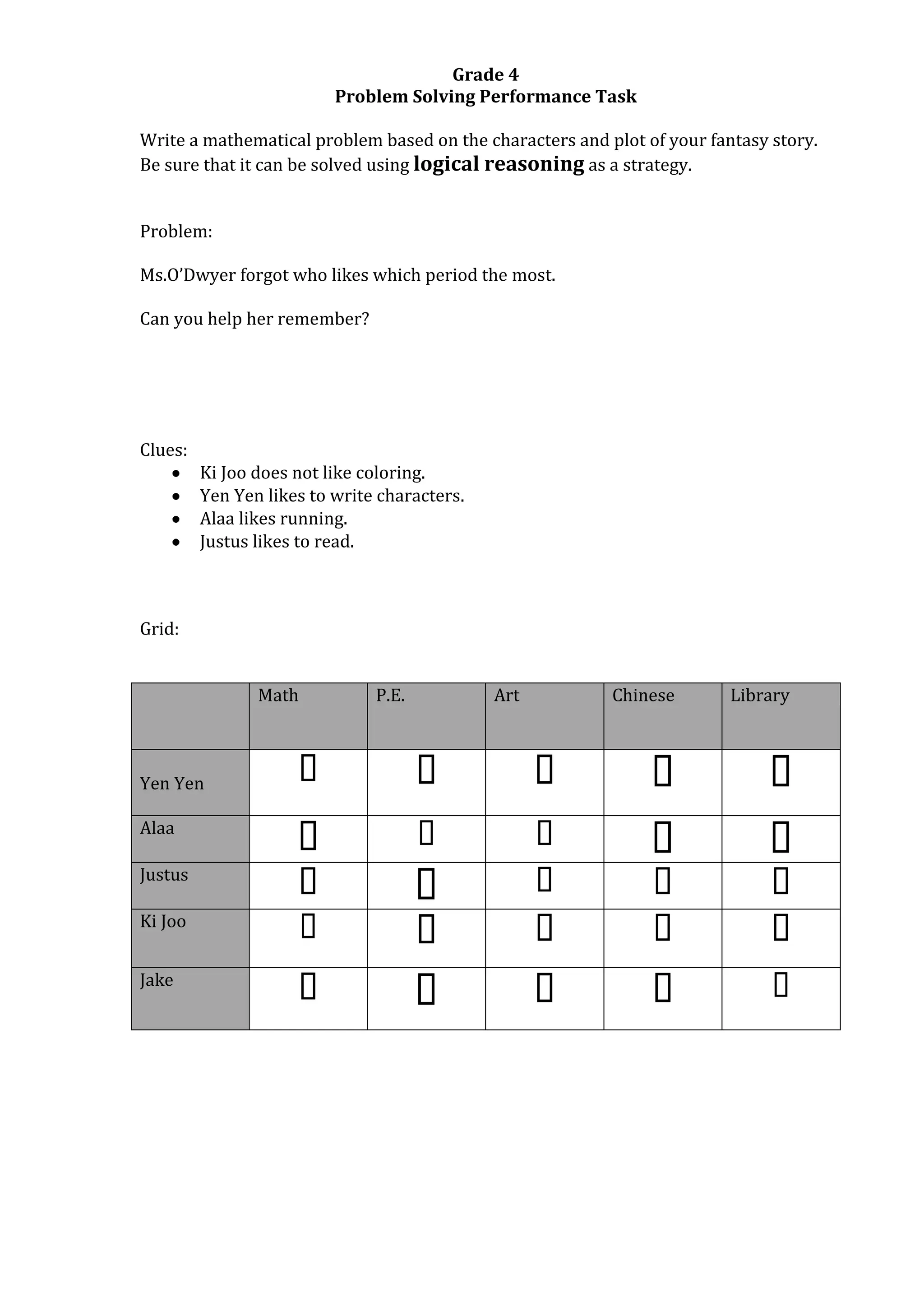 Problem solving 5x5 grid | DOCX