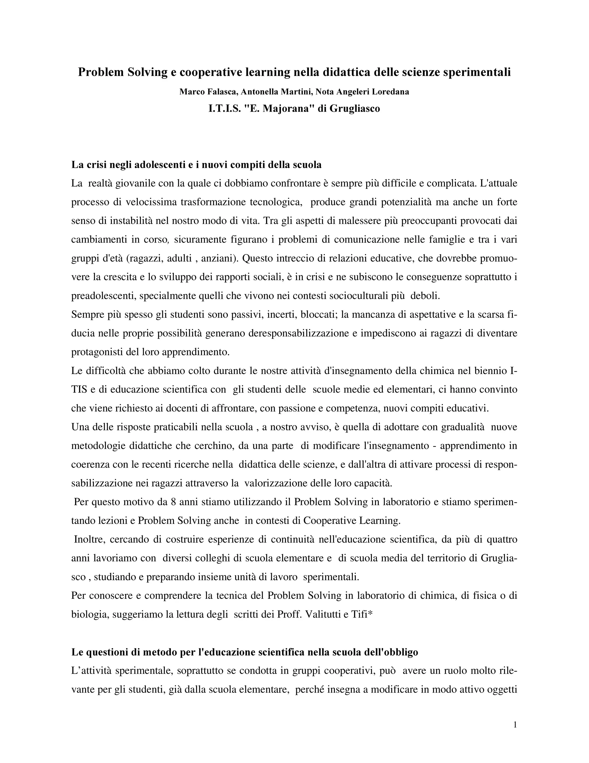 Problem solving e cooperative learning nella didattica delle scienze ...