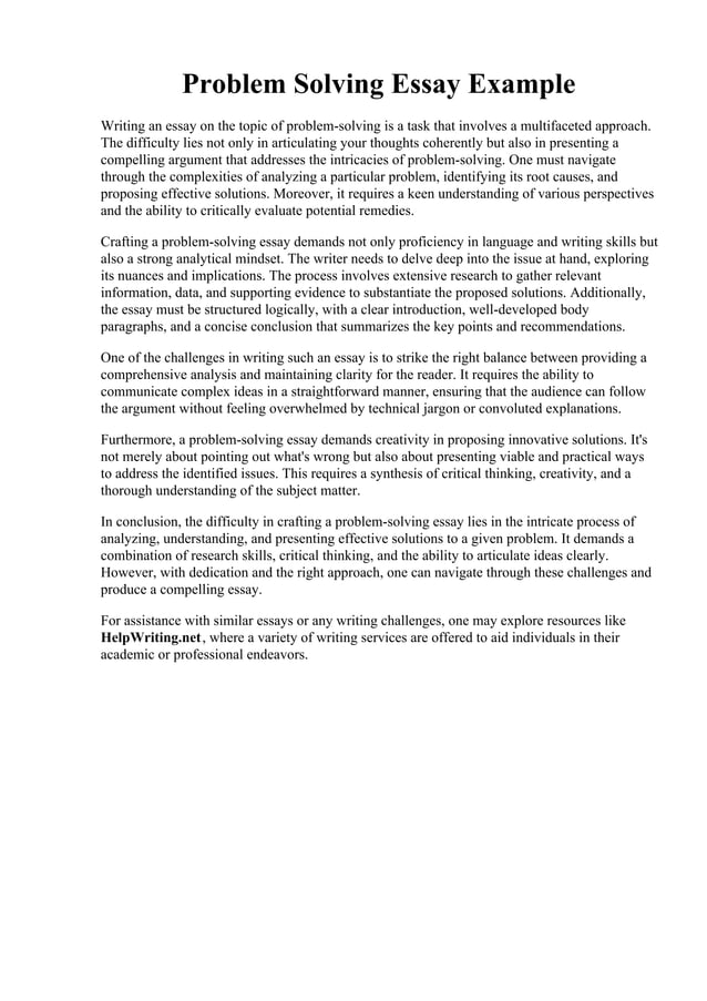 Problem Solving Essay Example | PDF