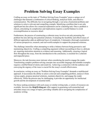 Problem Solving Essay Examples. DOC Problem Solving Essay Nathan Neal ...