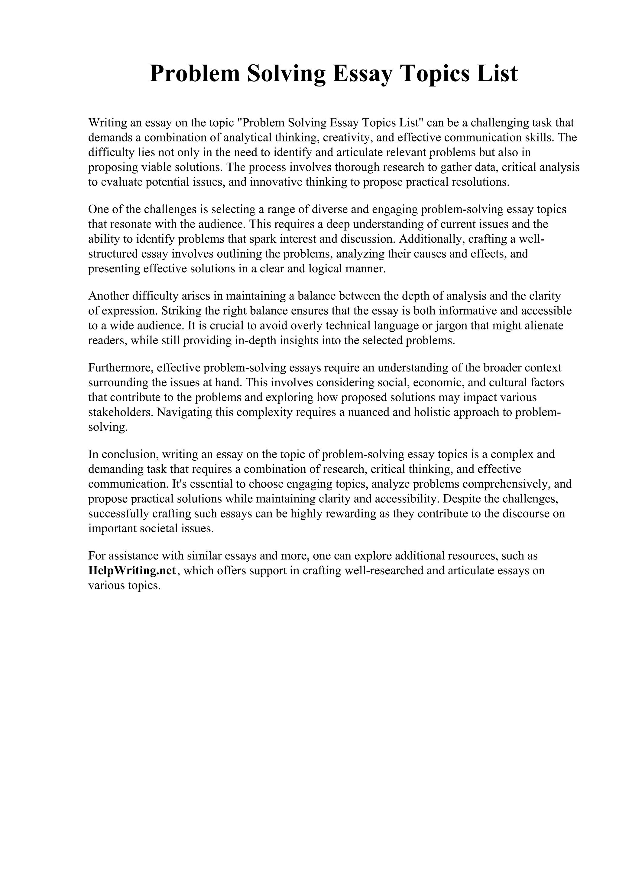 Problem Solving Essay Topics List.pdf