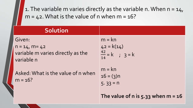 Problem solving involving direct and inverse variation | PPTX | Physics | Science