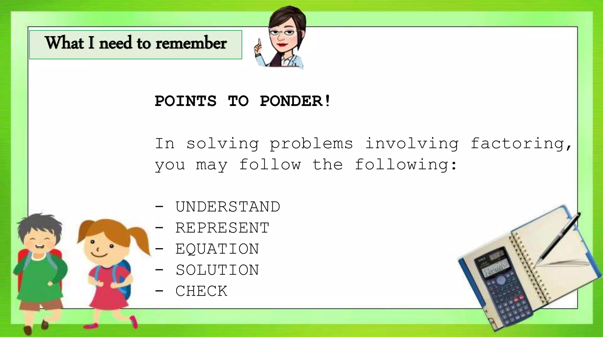Problem Solving Involving Factoring | PPTX