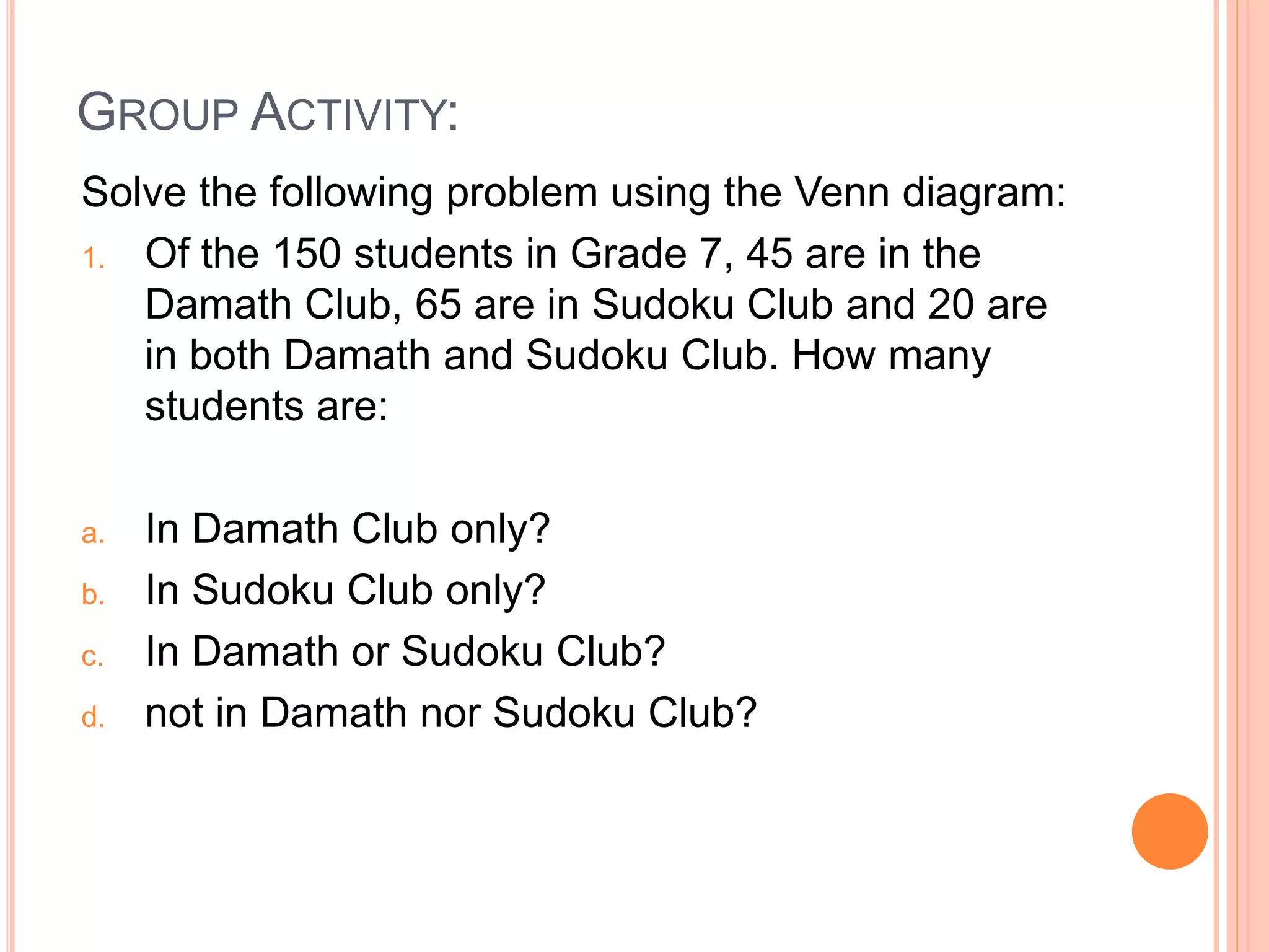 Problem solving involving sets | PPTX