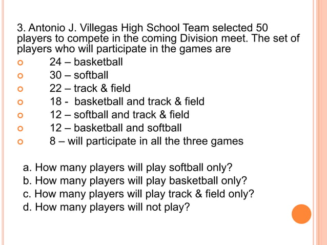 Problem solving involving sets | PPTX