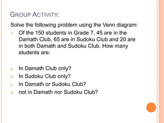 Problem solving involving sets | PPTX