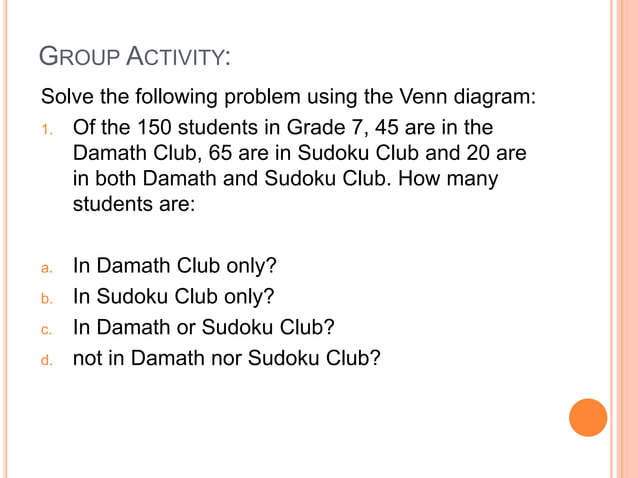 Problem solving involving sets | PPTX