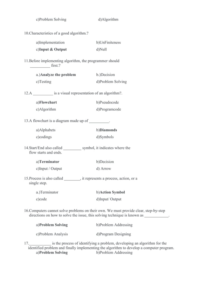 Problem Solving Techniques Multiple Choice Question | PDF | Programming Languages | Computing