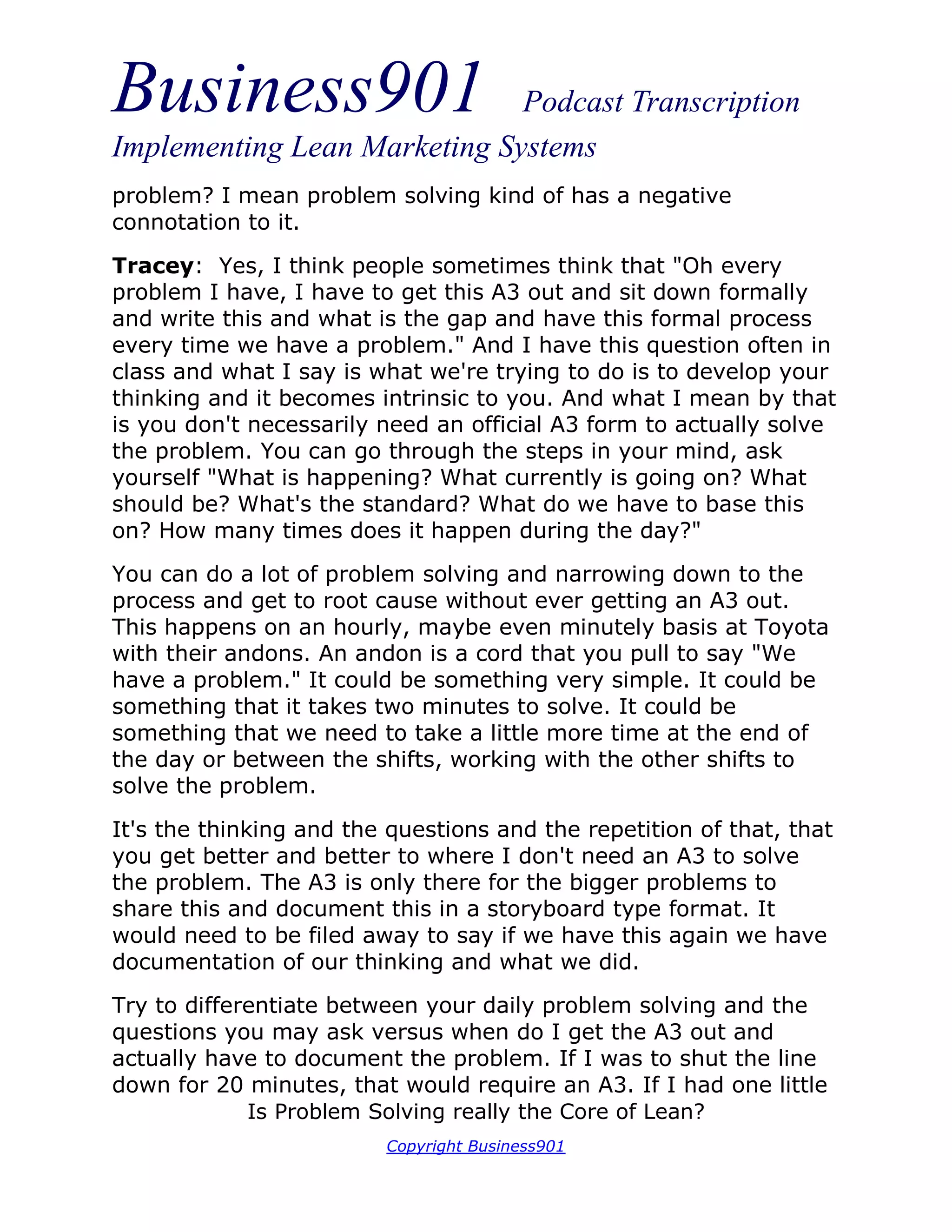 Problem solving, the core of lean implementation | PDF