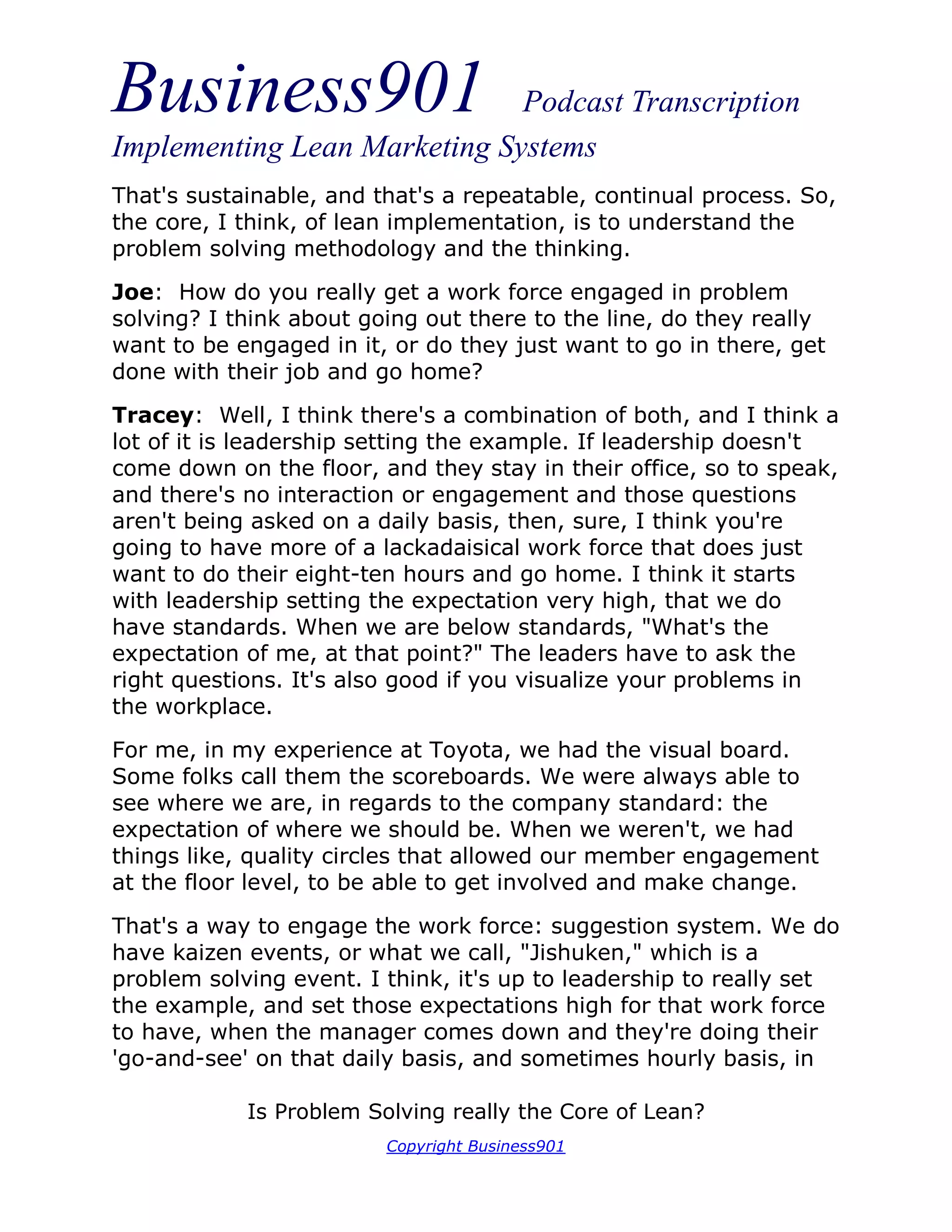 Problem solving, the core of lean implementation | PDF