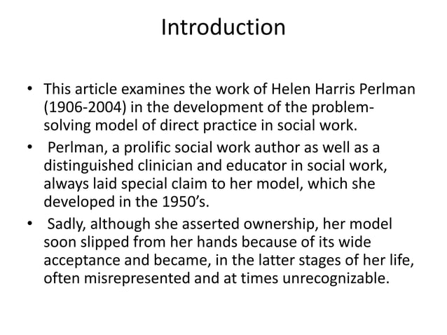Problem solving theory by helen harris perlman | PPTX | Physical ...
