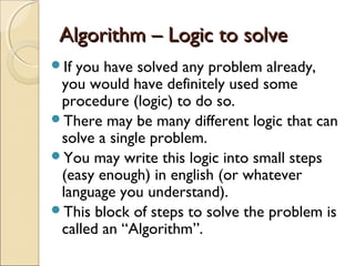 Problem solving using Computer | PPT