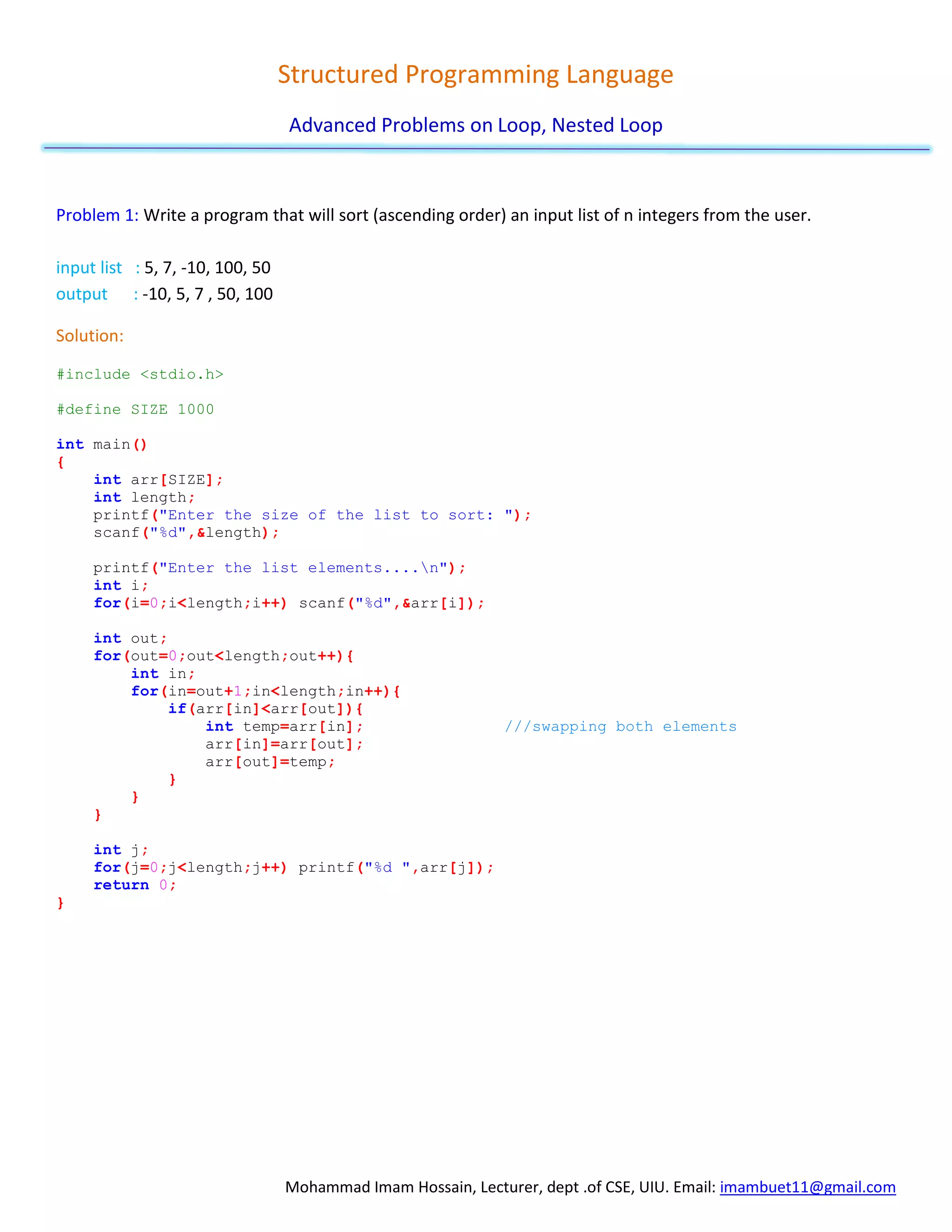 Spl 111 Problems On Loop Nested Loop Pdf