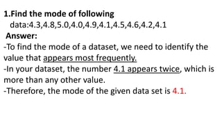 Problems on Mean,Mode,Median Standard Deviation | PPTX
