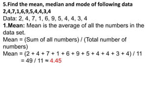 Problems on Mean,Mode,Median Standard Deviation | PPTX