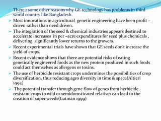 Genetic Engineering in Bangladesh : Problems and Prospects | PPTX