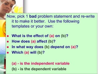 Writing a Good Purpose Statement (Problem Statement) | PPT
