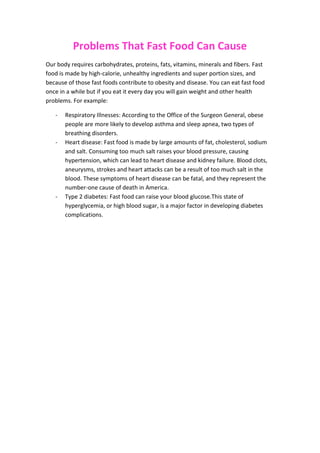 Problems that fast food can cause | DOCX
