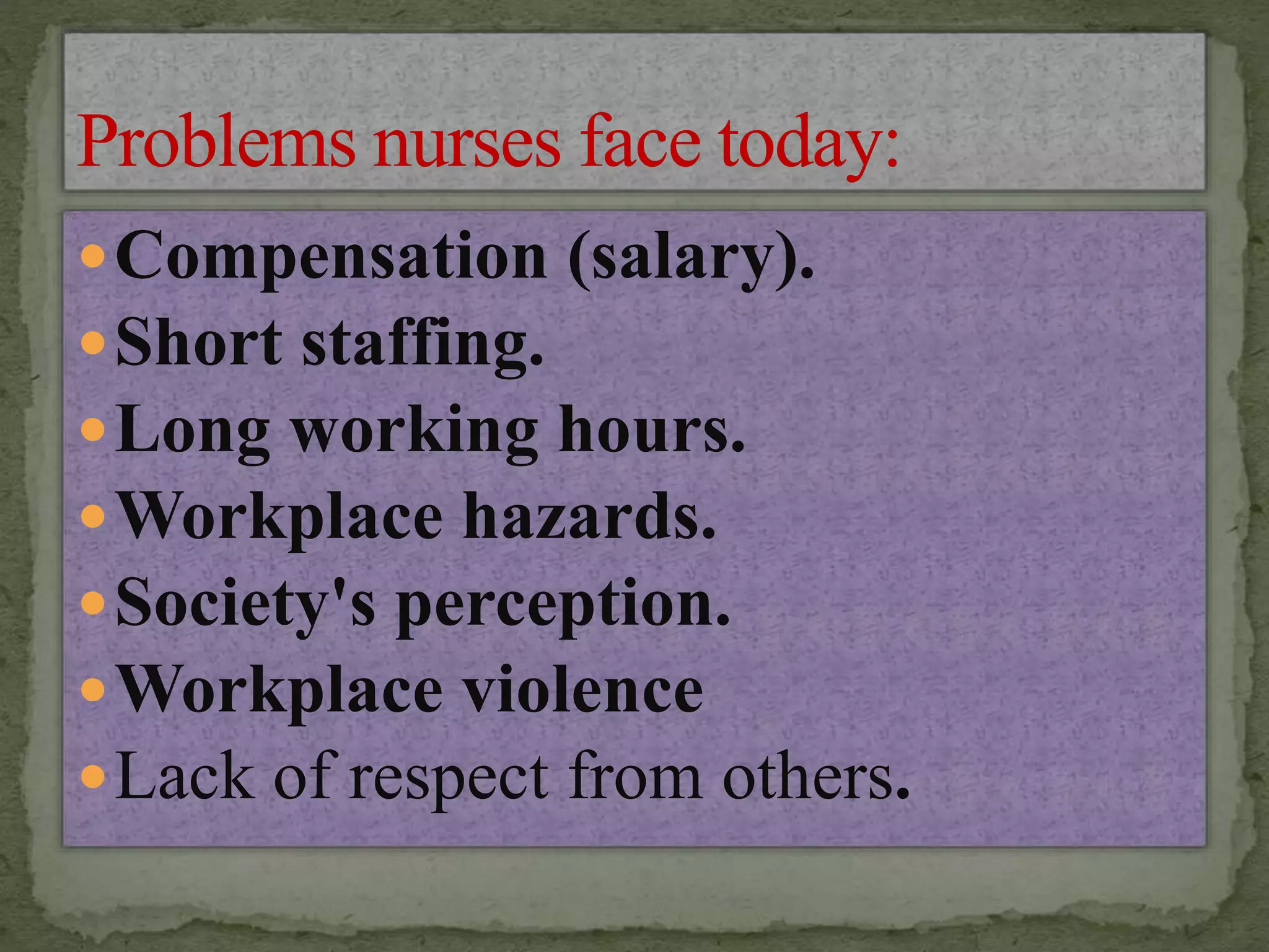 Problems that nursing face today and nurses' violence in the workplace ...