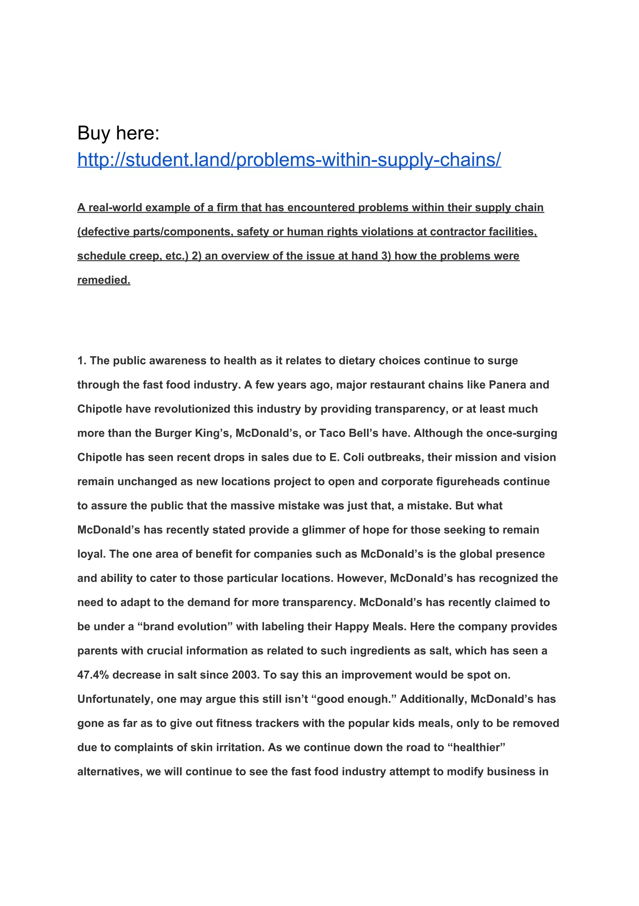 Problems within supply chains | PDF