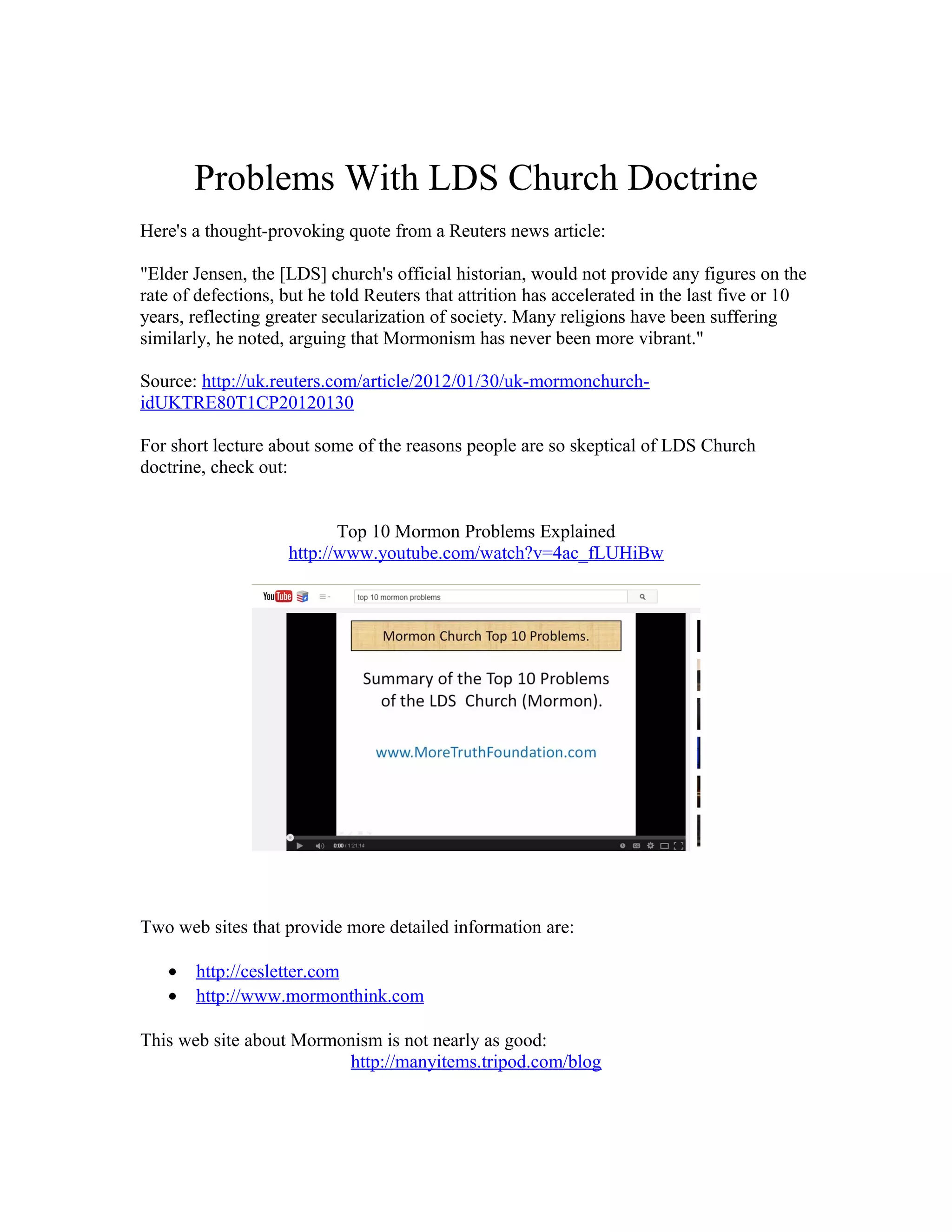 Problems with LDS Church Doctrine | DOC