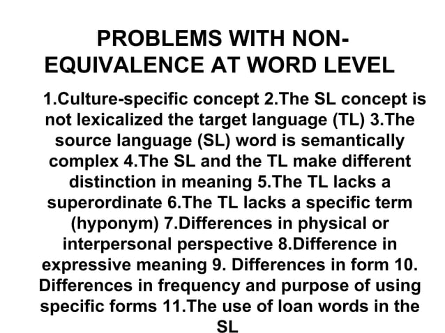 Problems with non equivalence at word level | PPT