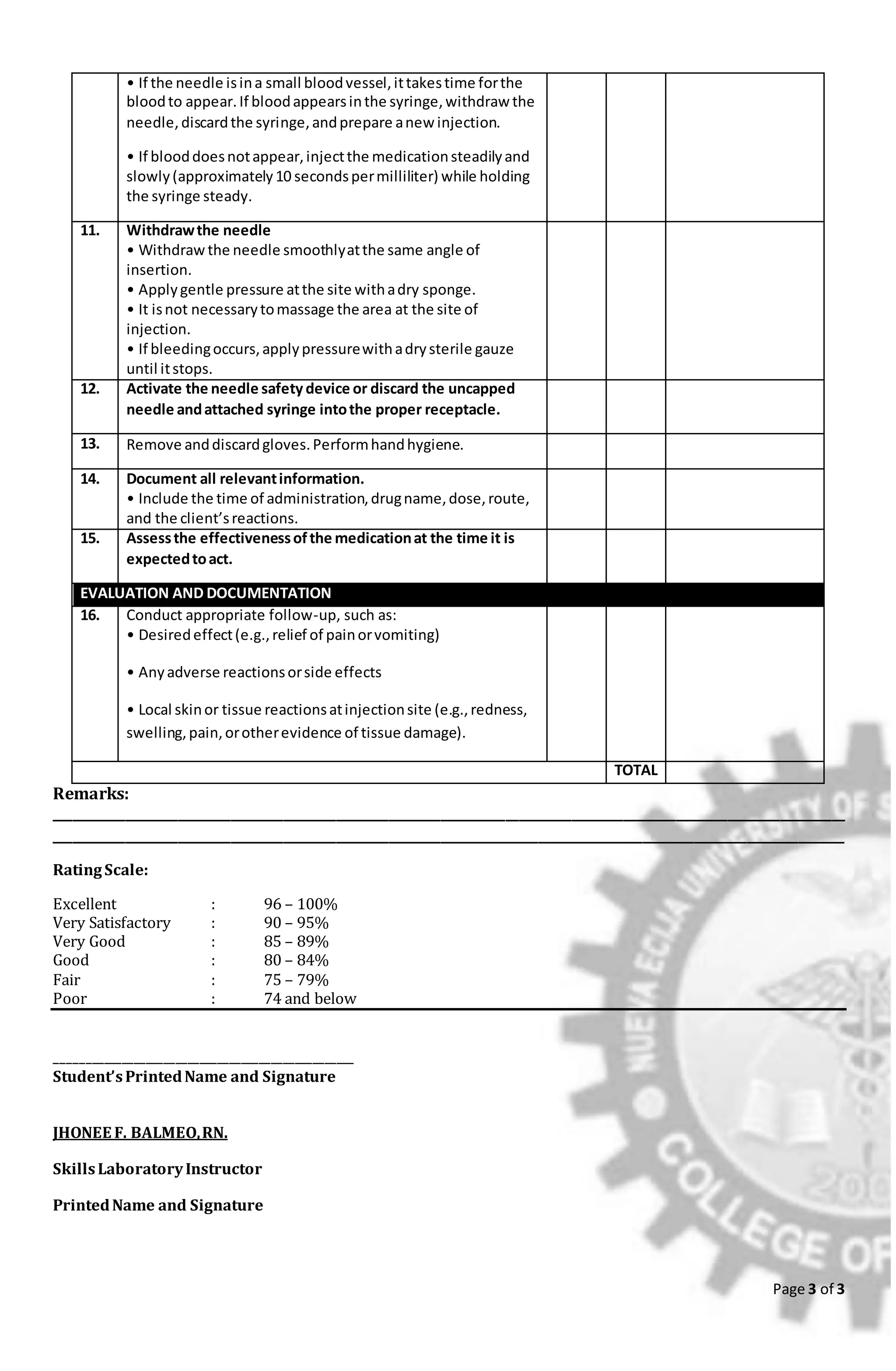 Proc. 1 pharma. skills intramuscular injection | PDF