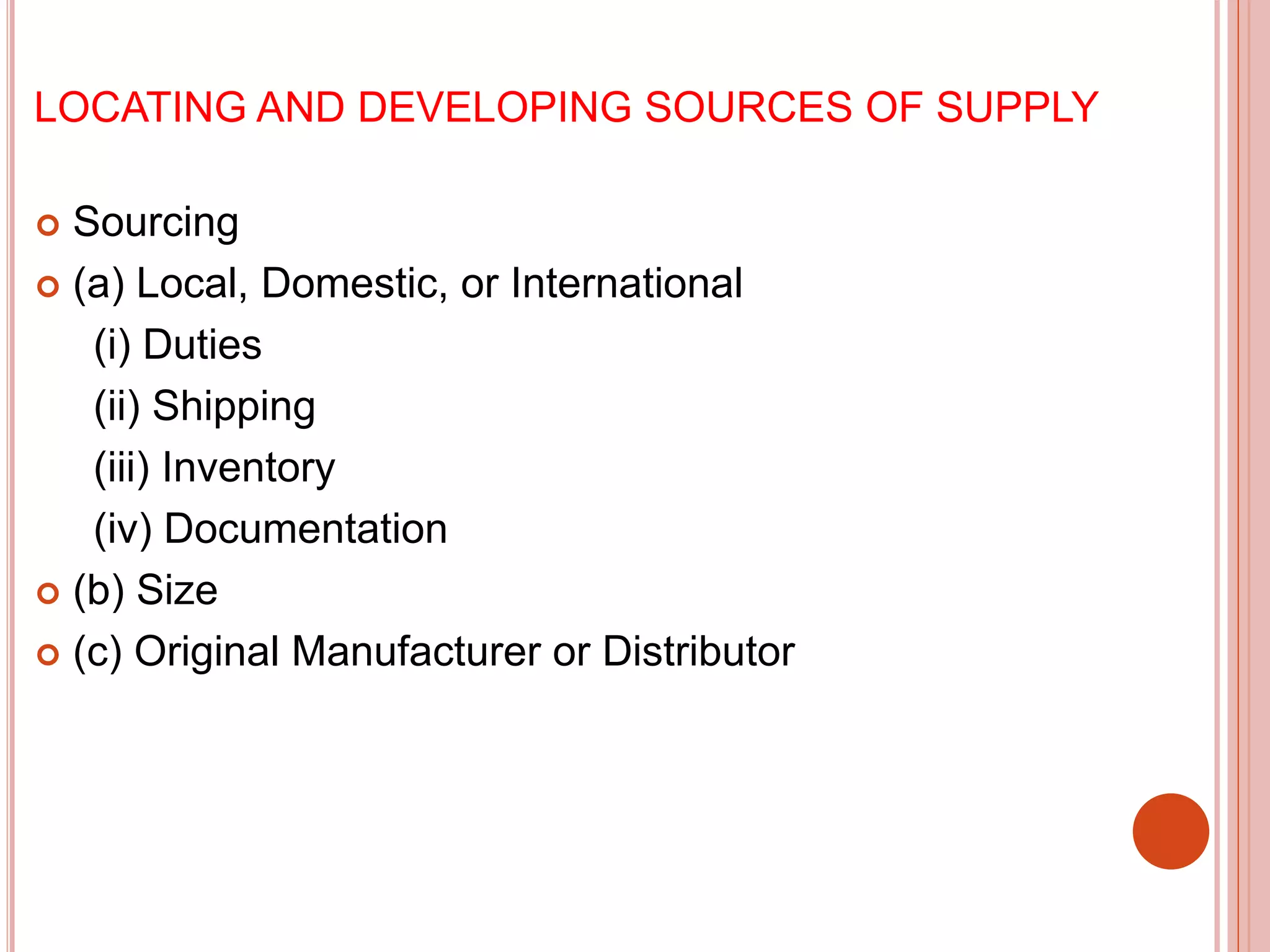 locating and developing sources of supply & types of competition. | PPT