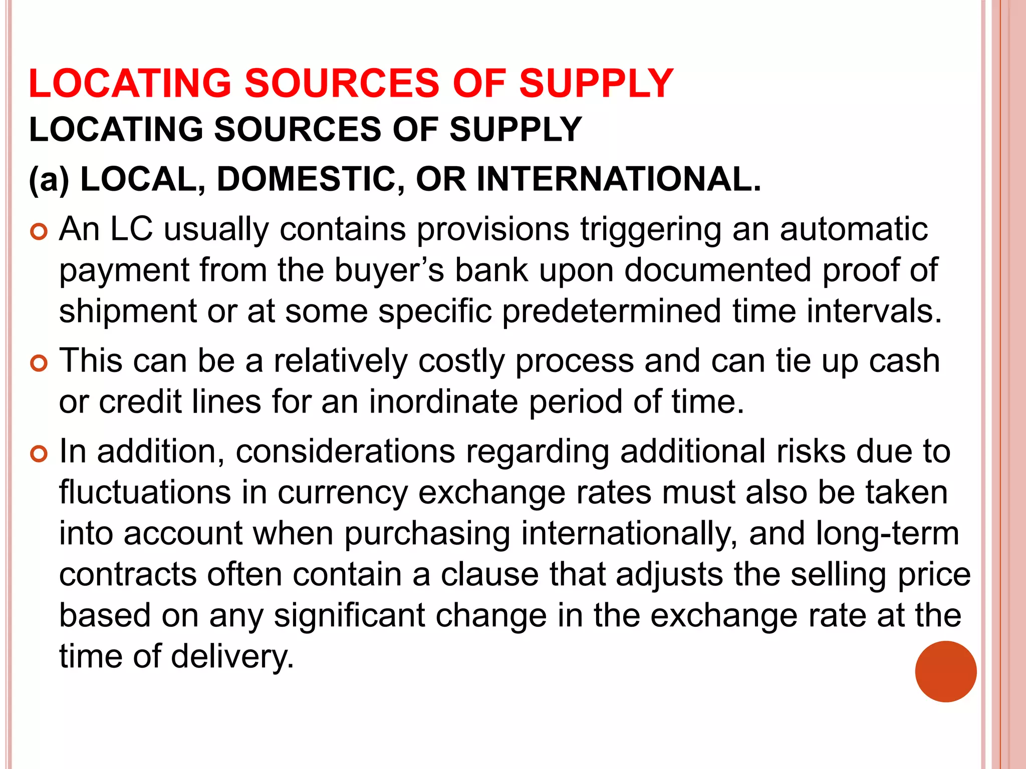 locating and developing sources of supply & types of competition. | PPT