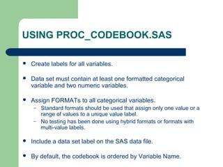 UNC Chapel Hill 2014 CTC Retreat - SAS Proc codebook sheps | PPT