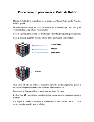 Procedimiento para armar el cubo de rubik | DOCX