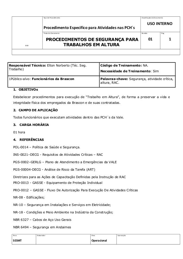 Procedimentos De Seguranca Para Trabalhos Em Altura