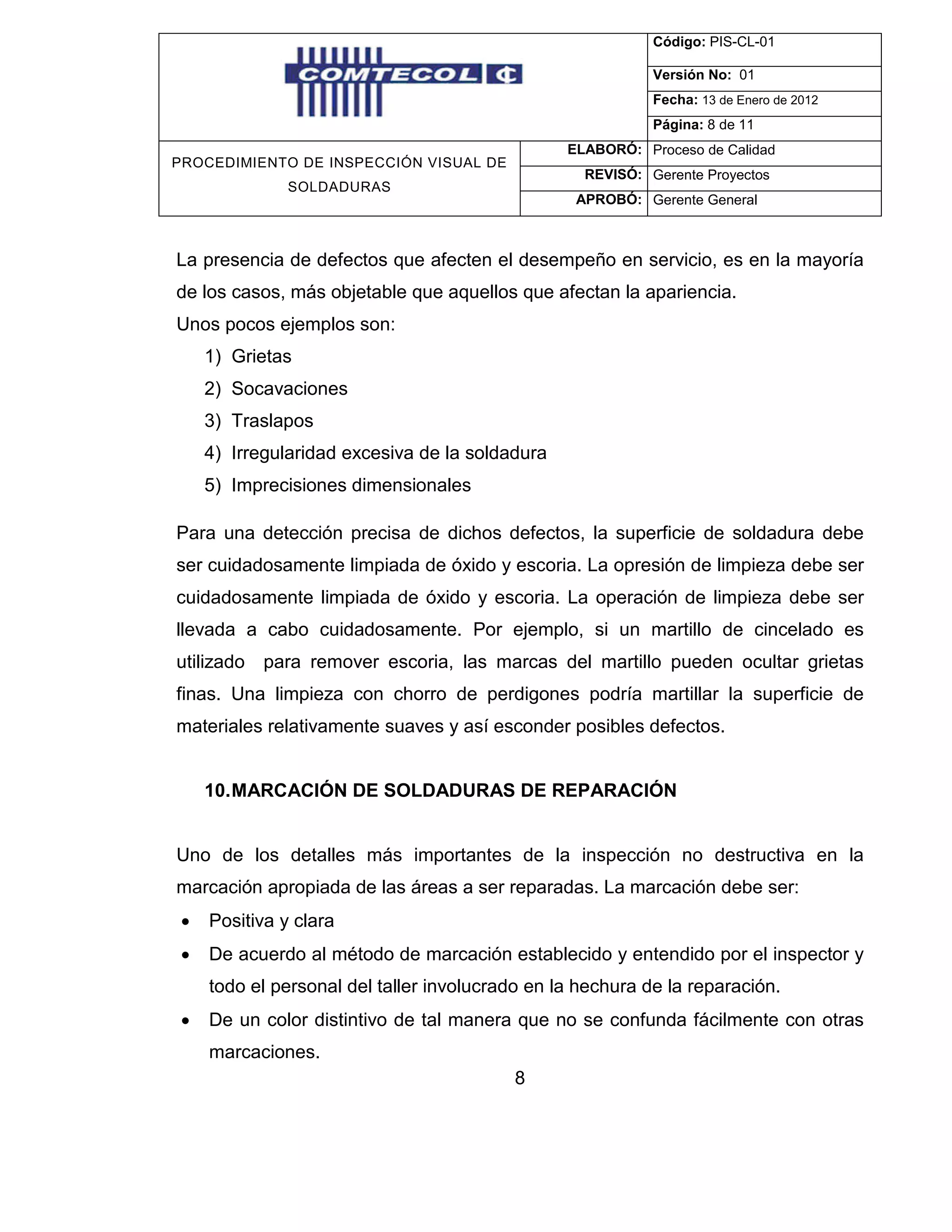 Procedimiento de inspeccion visual de soldadura | PDF
