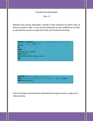 Procedimientos Almacenados | PDF